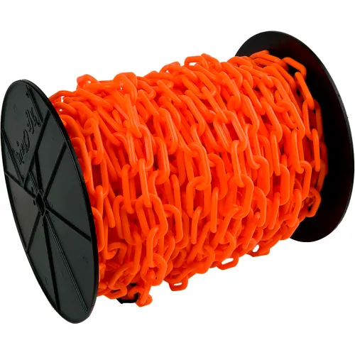 Mr. Chain Plastic Barrier Chain on a Reel, 1-1/2" x 200 ft, Traffic Orange