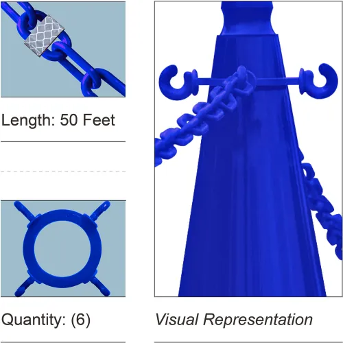 Mr. Chain® 50' Cone Chain Connector Kit with Reflective Chain, Traffic Blue