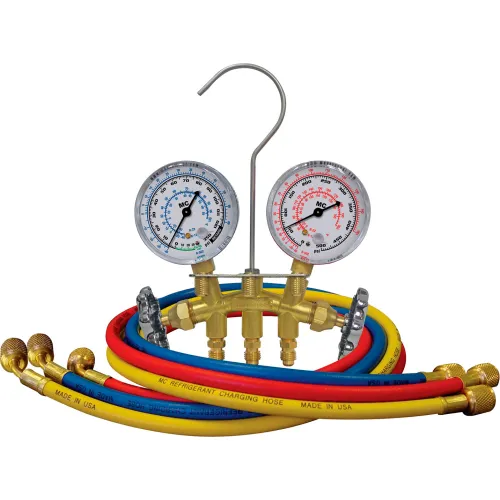 Mastercool® 2 Way Brass Manifold Gauge Set With Standard Hoses And Fittings