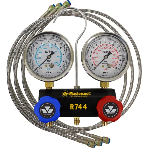 Mastercool® 2 Way Aluminum Manifold With Braided Hoses