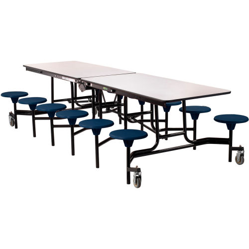 NPS® Mobile Cafeteria Table With Stools, 121"L x 59"W, Gray Top/Blue ...