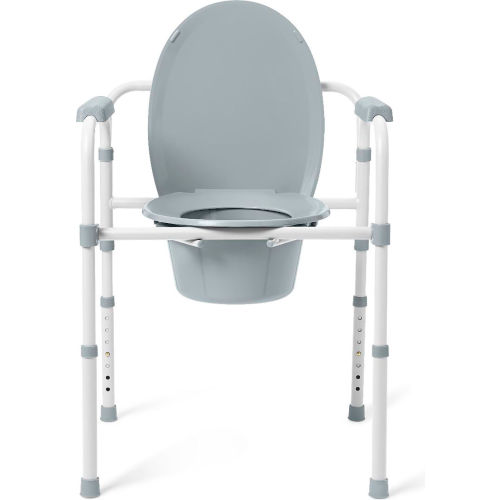 Medline 3 in 1 Elongated Steel Folding Commode, 350 lb. Capacity