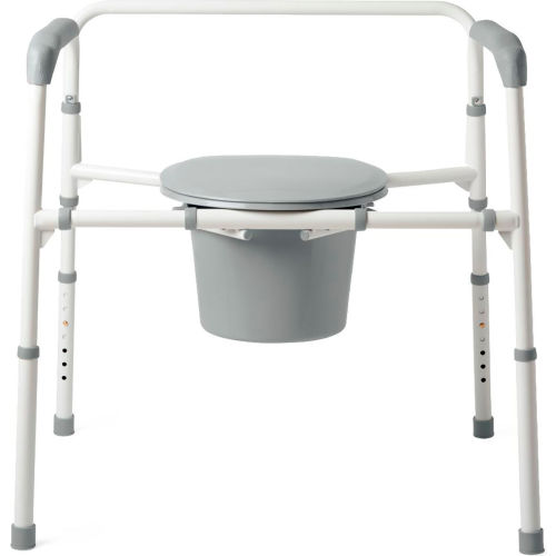 Medline 3 in 1 Elongated Bariatric Steel Folding Commode, 650 lb. Capacity