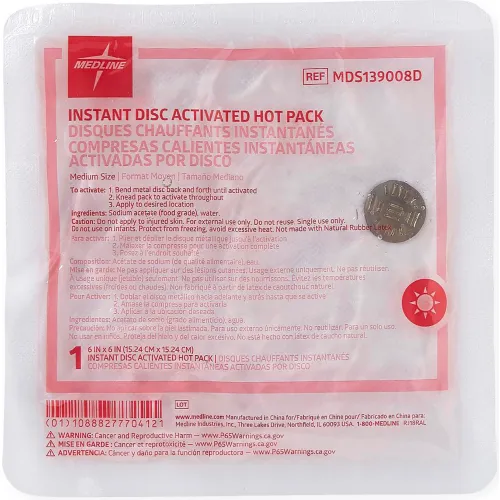 Medline Instant Disc Activated Hot Packs, 6"L x 6"W, Pack of 24