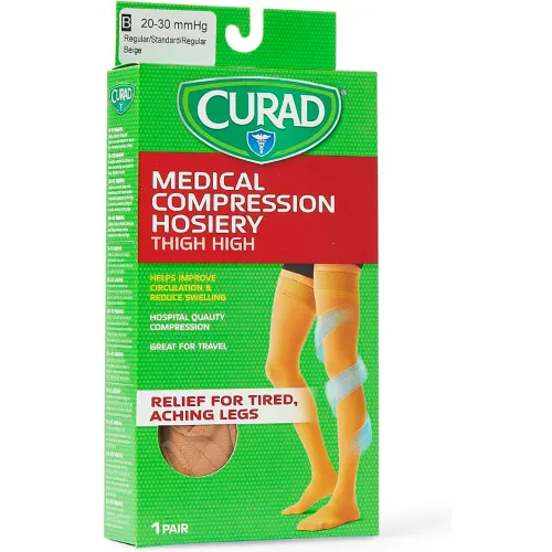 Medline Curad Compression Hosiery w/ 20-30 mmHg, Thigh High, Medium ...