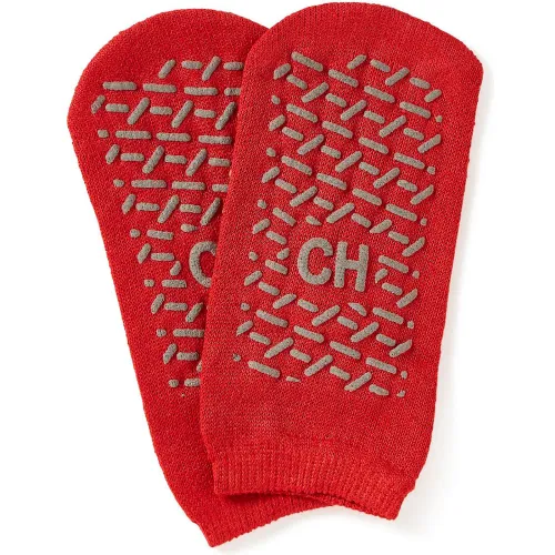 Medline Double Tread Patient Slippers, Child, Red, 48 Pack