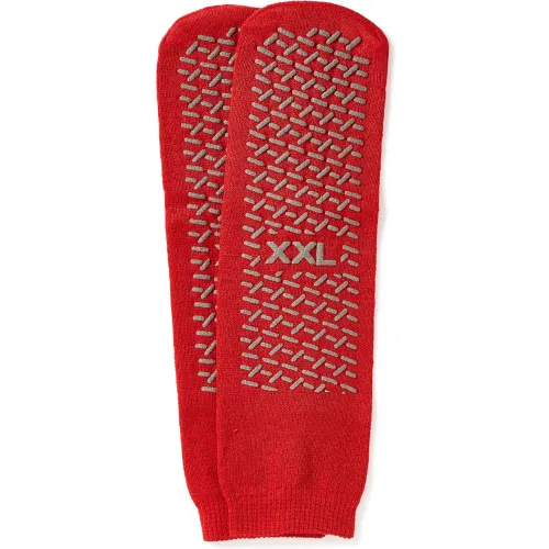 Medline Double Tread Patient Slippers, Size 2XL, Red, 48 Pack