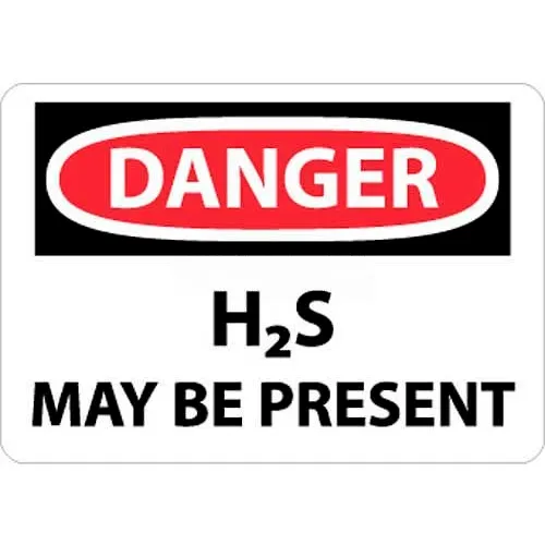 NMC D282AB OSHA Sign, Danger H2S May Be Present, 10" X 14", White/Red/Black