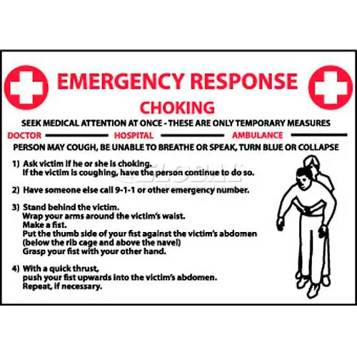 NMC M458RB Sign, Choke Emergency Response, 10" X 14", White/Red/Black