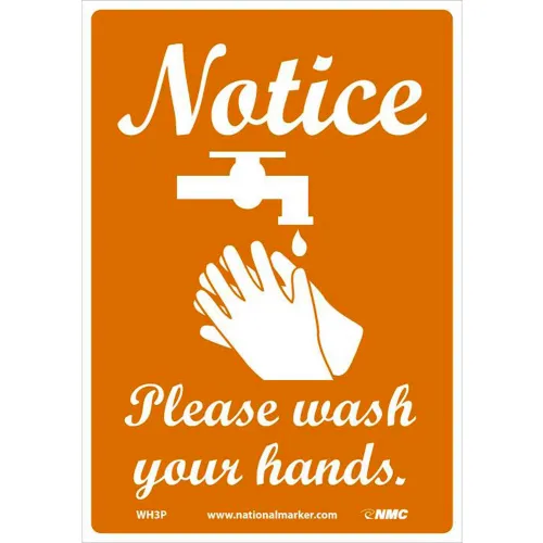 Notice Please Wash Your Hands Sticker, 7" X 10", Vinyl Adhesive