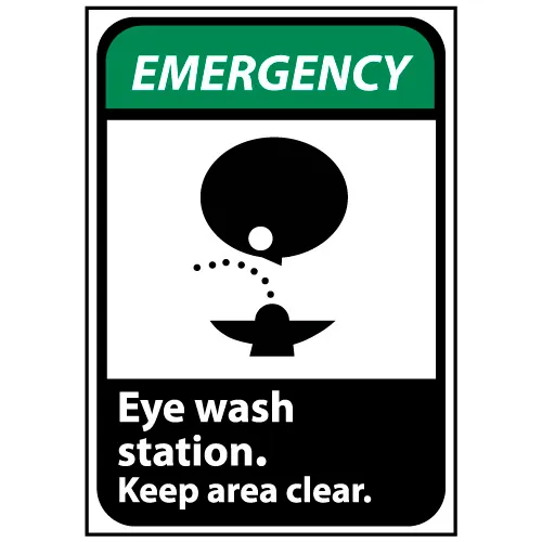 Emergency Sign 14x10 Vinyl - Eye Wash Station Keep Area Clear