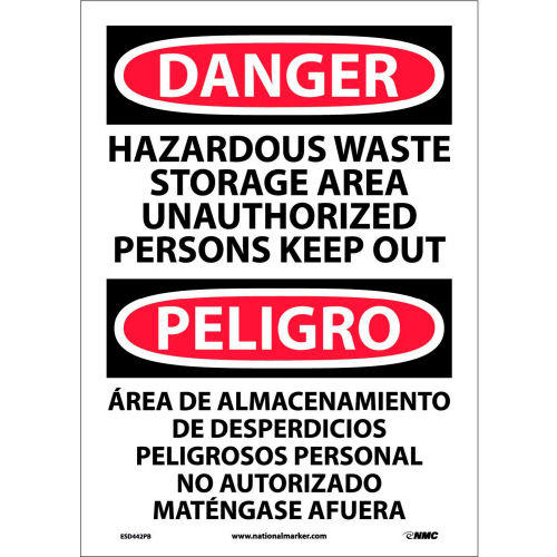 Bilingual Vinyl Sign - Danger Hazardous Waste Storage Area Unauthorized ...