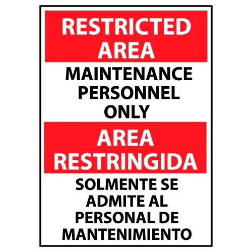 Restricted Area Plastic - Bilingual - Maintenance Personnel Only