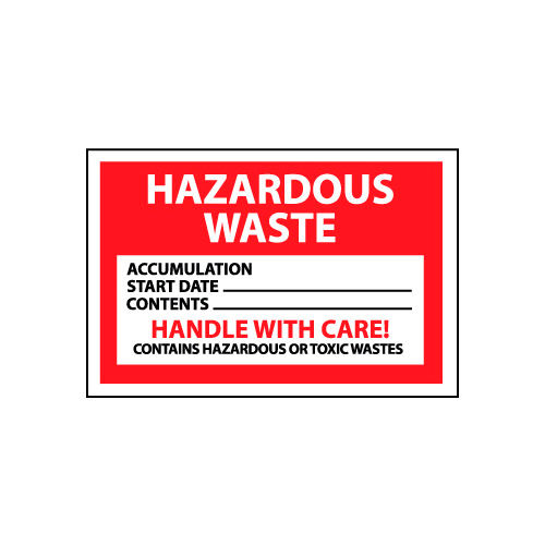 Hazardous Waste Vinyl Labels - Hazardous Waste Handle With Care, Pack of 25