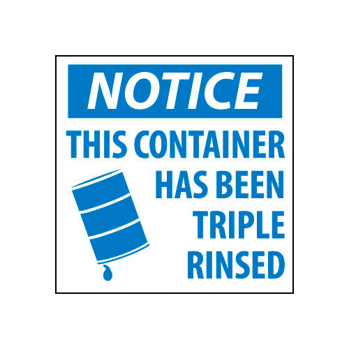 Hazardous Waste Paper Labels - Notice This Container Has Been Triple Rinsed