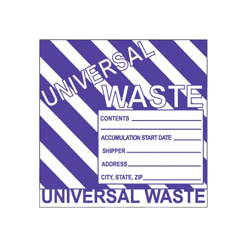 Hazardous Waste Vinyl Labels - Universal Waste (Striped)