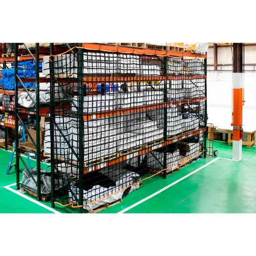 US Netting Webbing Pallet Rack Netting, 6" Mesh, 25'L x 8'W, Black/Orange