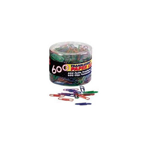 Officemate® Translucent Vinyl-Coated Paper Clips, Assorted, 600/Tub