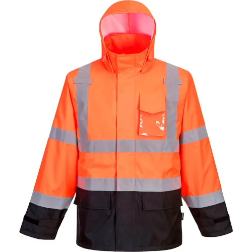 Portwest® Hi-Vis Contrast Rain Jacket, ANSI Class 3, M, Orange/Black