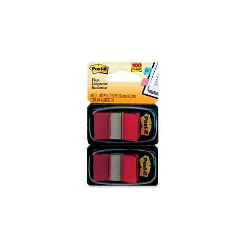 Post-it® Flags, 1" Wide, Red, 50 Flags/Dispenser, 2 Dispensers/Pack
