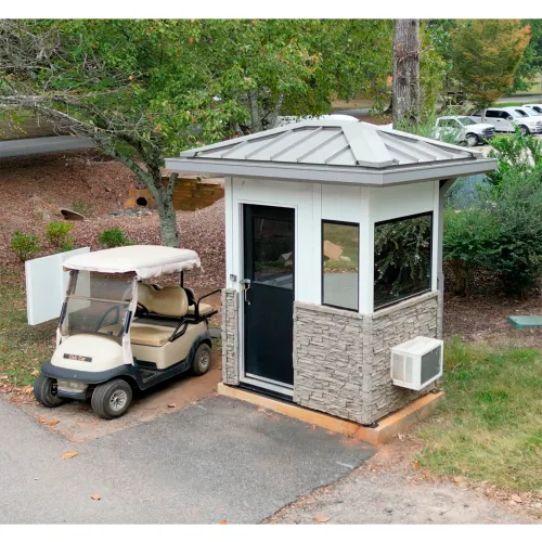 Panel Built 4' x 4' x 10'6" Guard Booth with HIP Roof & Veneer, Pre ...