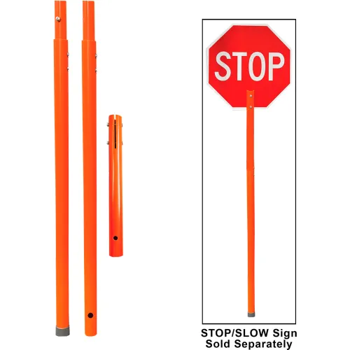 Plasticade® PVC Flagger Pole For STOP/SLOW Signs, Spring button, 72 ...