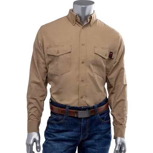 PIP® Men's AR/FR Dual Certified Ripstop Long Sleeve Work Shirt, 4XL, Tan