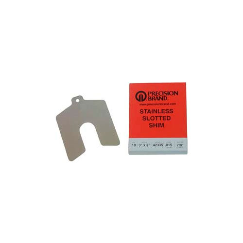 2" x 2" x 0.025" Stainless Steel Slotted Shim (Pack of 10) - Made In USA