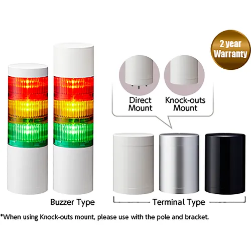 Patlite® LR7 LED 3-Tier Signal Tower Light, Flashing/Buzzer, 24V, Red/Amber/Green