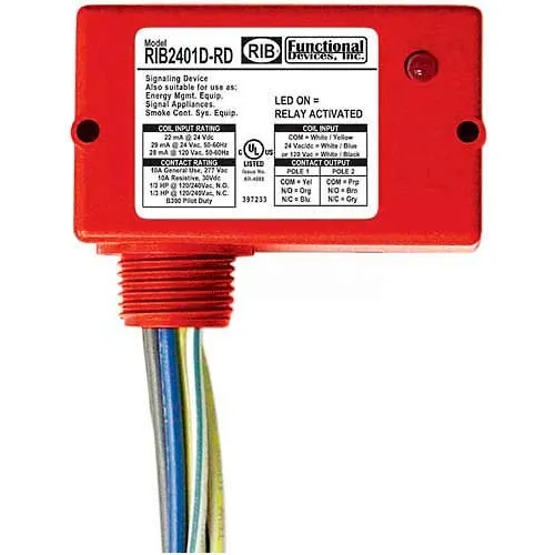 RIB® Enclosed Relay RIB2401D-RD, 10A, DPDT, 24VAC/DC/120VAC, Red Housing