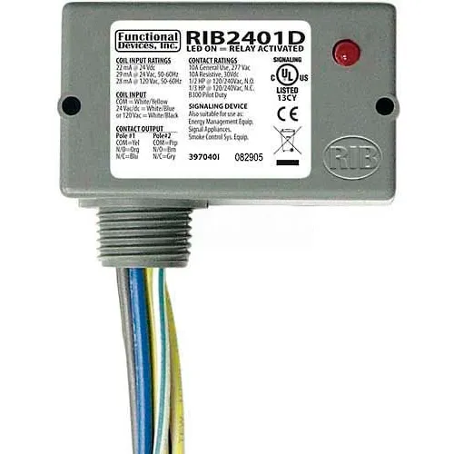 RIB® Enclosed Relay RIB2401D, 10A, DPDT, 24VAC/DC/120VAC