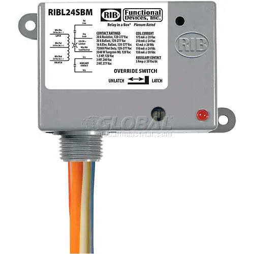 RIB® Enclosed Latching Relay RIBL24SBM, 20A, 24VAC/DC, W/switch & Aux ...