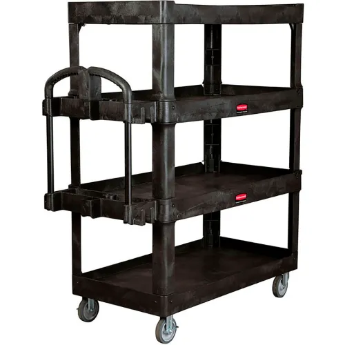 Rubbermaid® Brute 4-Shelf Heavy-Duty Ergo Handle Utility Cart, Black