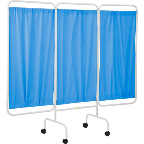 R&B Wire 3 Panel Mobile Medical Privacy Screen, 81"W x 69"H, Blue Vinyl ...