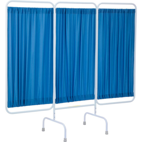 R&B® Wire Stationary Medical Privacy Screen, 81"W x 67"H, 3 Blue Fabric ...