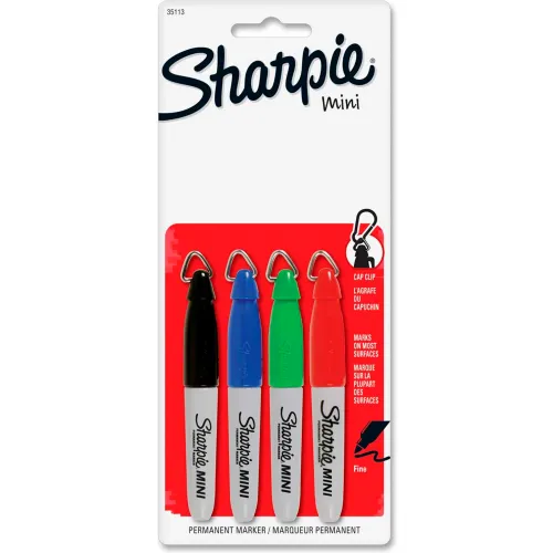 Sharpie® Mini Permanent Marker, Fine, Black/Red/Blue/Green Ink, 4/Set