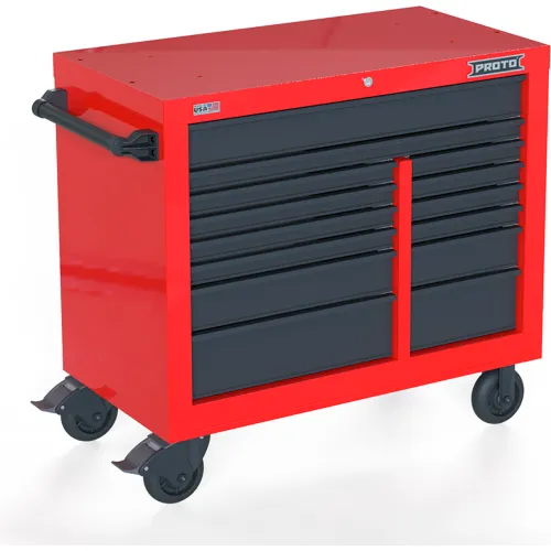 Proto Double Bank Roller Cabinet W 14 Drawers 42 W x 22 3 8 D x 38 1 2 H Red Gray