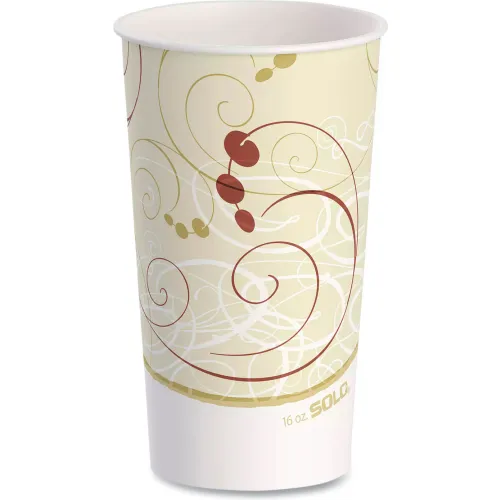 SOLO® Double Sided Poly (DSP) Paper Cold Cups, 16 oz, Beige/White/Red ...