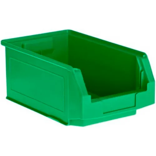 SSI Schaefer Plastic Stacking Bin, Hopper Front, 13-5/8"L x 8-1/4"W x 6"H, Green