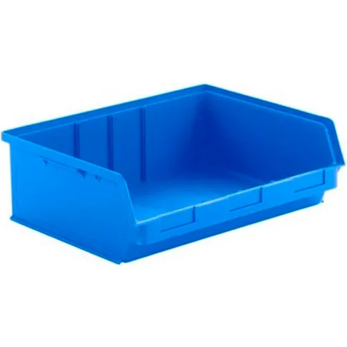 SSI Schaefer Plastic Stacking Bin, Hopper Front, 14-1/4"L x 19-1/8"W x 6"H, Blue