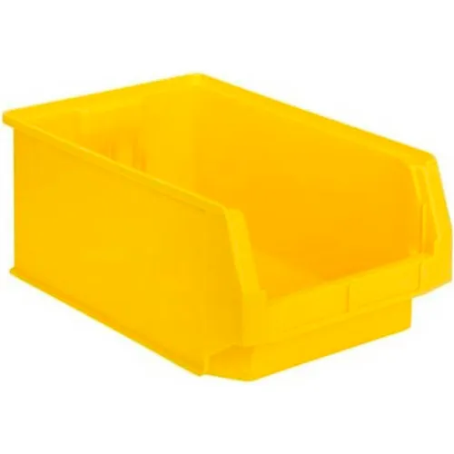 SSI Schaefer Plastic Stacking Bin, Hopper Front, 19-3/4"L x 12-1/4"W x 8"H, Yellow
