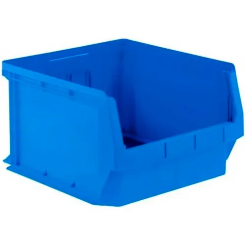 SSI Schaefer Plastic Stacking Bin, Hopper Front, 19-3/4"L x 18-1/8"W x 12"H, Blue