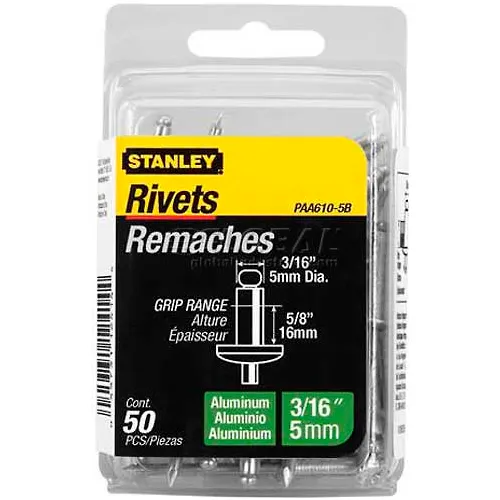 Stanley PAA610-5B Aluminum Rivets 3/16" x 5/8", 50 Pack - Pkg Qty 5