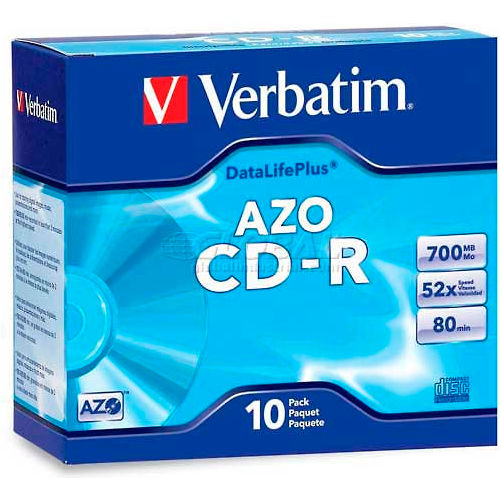 Verbatim® CD-R Discs, 94935, 52X, 700MB/80Min, Branded, Slim Case, 10/Pk