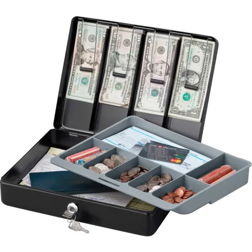 SentrySafe Deluxe Cash Box DCB-1 Key Lock, 11-13/16"W x 9-1/4"D x 3-9/ ...