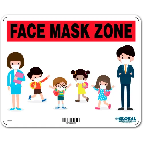 Global Industrial™ Face Mask Zone Sign, 10"W x 8''H, Plastic