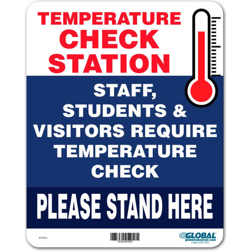 Global Industrial™ Temperature Check Station Sign, 8"W x 10"H, Plastic
