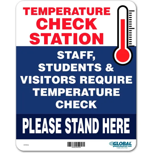 Global Industrial™ Temperature Check Station Sign, 8"W x 10"H, Plastic