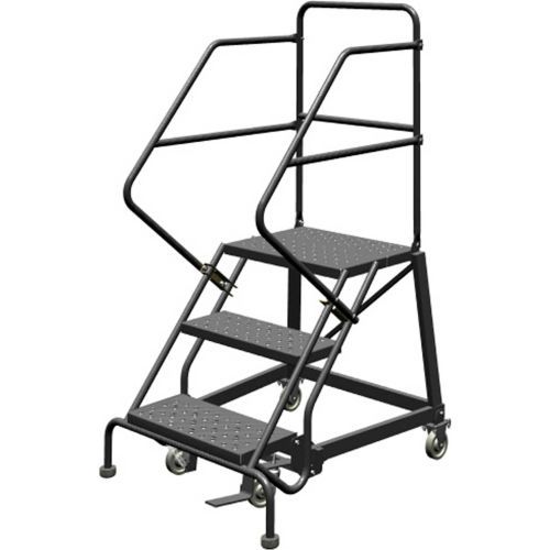 3 Step 24"W Steel Safety Angle Rolling Ladder, Perforated Tread, Gray ...
