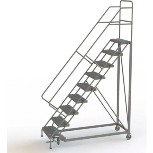 9 Step 24"W Steel Safety Angle Rolling Ladder, Grip Strut, Gray ...